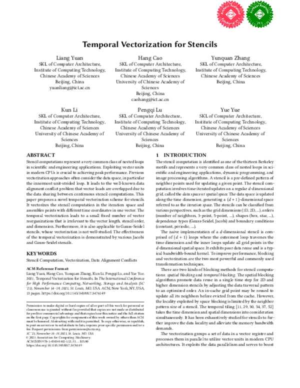 (PDF) Temporal vectorization for stencils