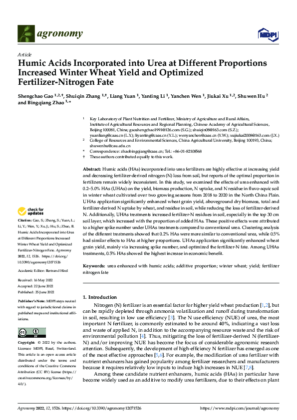 (PDF) Humic Acids Incorporated into Urea at Different Proportions ...