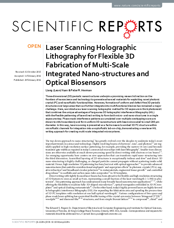 (PDF) Laser Scanning Holographic Lithography for Flexible 3D ...