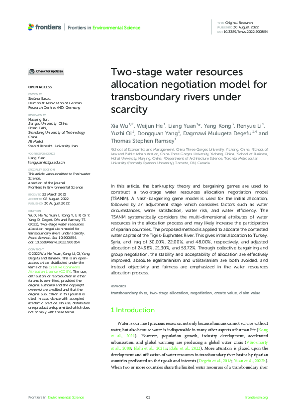 Pdf Two Stage Water Resources Allocation Negotiation Model For Transboundary Rivers Under Scarcity