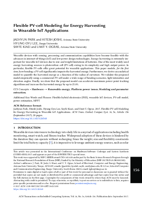 (PDF) Flexible PV-cell Modeling for Energy Harvesting in Wearable IoT ...