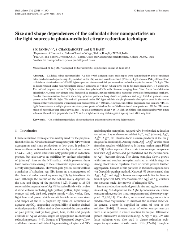 (PDF) Size and shape dependences of the colloidal silver nanoparticles ...
