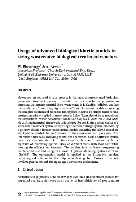 (PDF) Usage Of Advanced Biological Kinetic Models InSizing Wastewater ...
