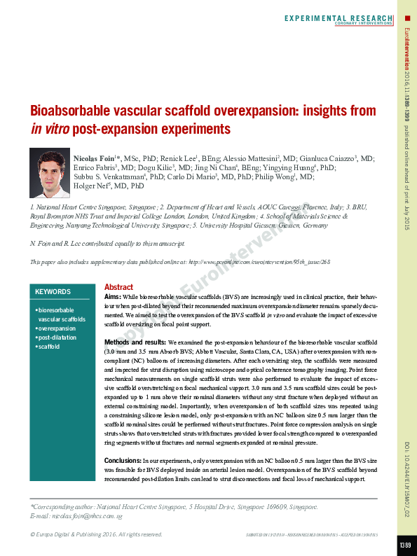 (PDF) Bioabsorbable vascular scaffold overexpansion: insights from in ...
