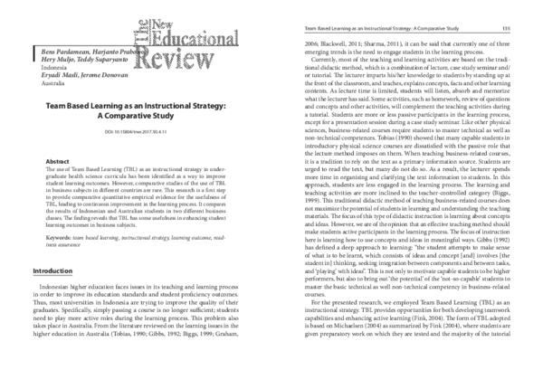 (PDF) Team Based Learning as an Instructional Strategy: A Comparative Study