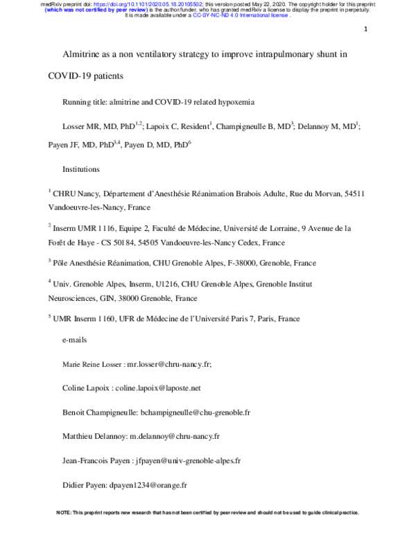 (PDF) Almitrine as a non ventilatory strategy to improve intrapulmonary ...