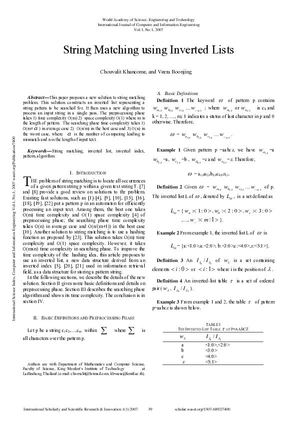 (PDF) String Matching Using Inverted Lists