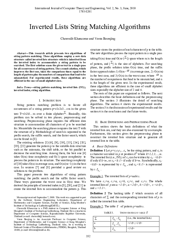 (PDF) Inverted Lists String Matching Algorithms