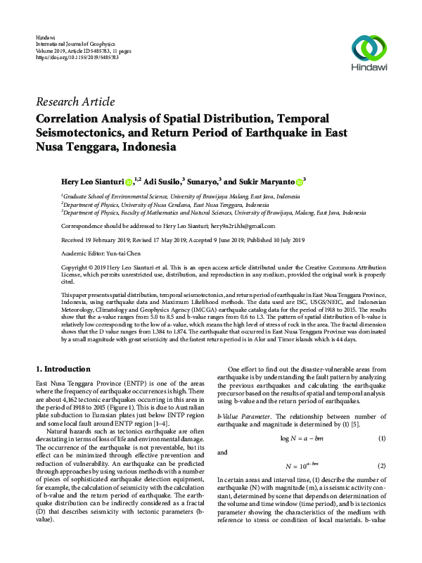 (PDF) Correlation Analysis of Spatial Distribution, Temporal Seismotectonics, and Return Period ...