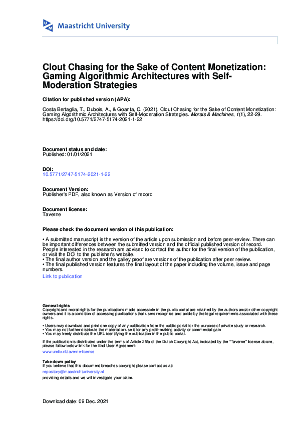 (PDF) Clout Chasing for the Sake of Content Monetization: Gaming ...