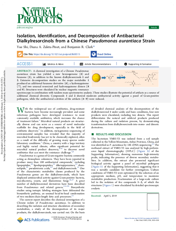 (PDF) Isolation, Identification, and Decomposition of Antibacterial Dialkylresorcinols from a ...