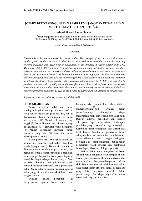 (PDF) Jobmix Beton Mengunakan Pasir Lumajang Dan Penambahan Additive ...