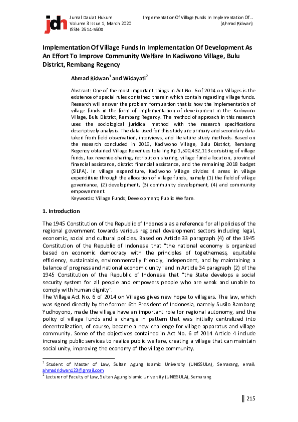 (PDF) Implementation Of Village Funds In Implementation Of Development ...