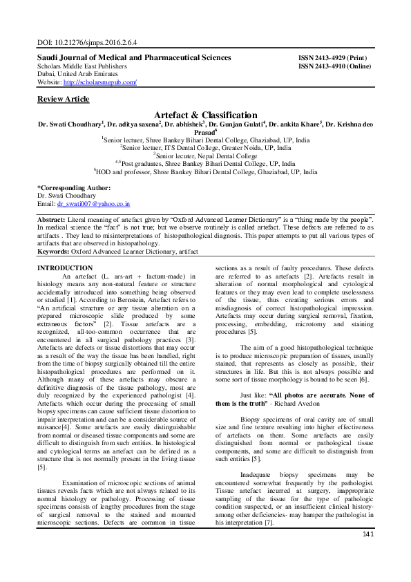 (PDF) Artefact & Classification