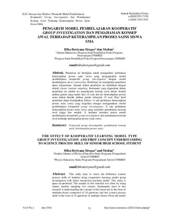 (PDF) Pengaruh Model Pembelajaran Kooperatif Group Investigation Dan Pemahaman Konsep Awal ...