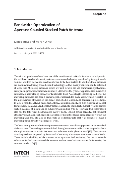Pdf Optimizing Bandwidth In Stacked Patch Antennas