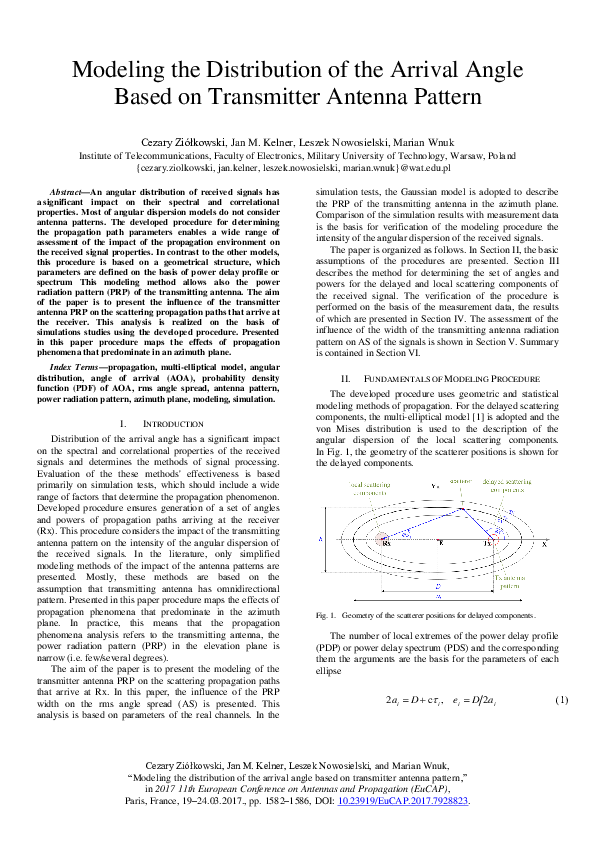 Pdf Modeling The Distribution Of The Arrival Angle Based On