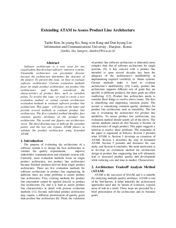 (PDF) Extending ATAM to assess product line architecture