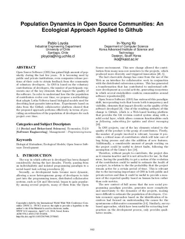 (PDF) Population dynamics in open source communities