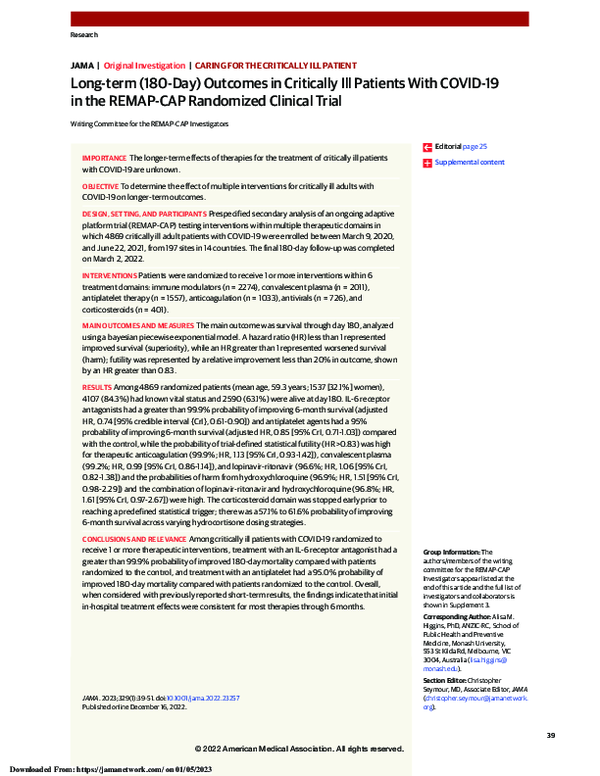 (PDF) Long-term (180-Day) Outcomes in Critically Ill Patients With ...