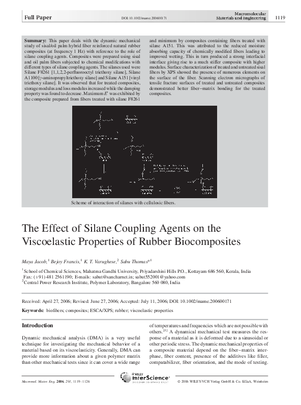 (PDF) The Effect of Silane Coupling Agents on the Viscoelastic ...