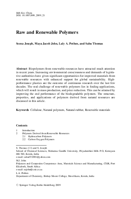 (PDF) Raw and Renewable Polymers