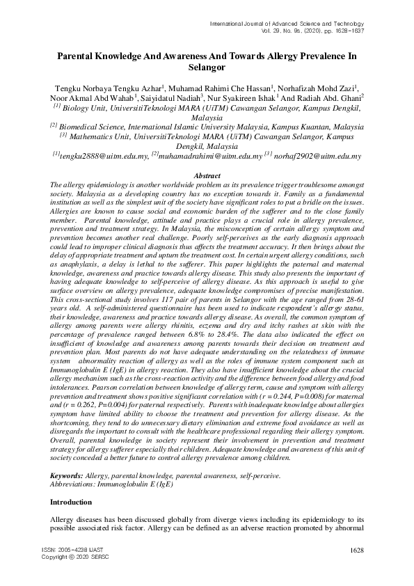 (PDF) Parental knowledge and awareness and towards allergy prevalence ...