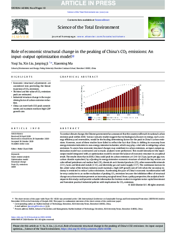 (PDF) Role of economic structural change in the peaking of China's CO2 emissions: An input ...