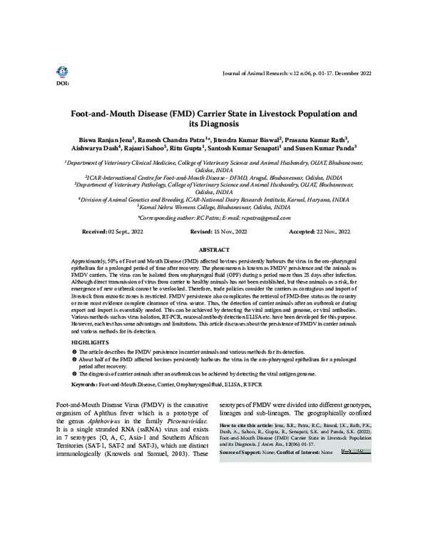 (PDF) Foot-and-Mouth Disease (FMD) Carrier State in Livestock ...