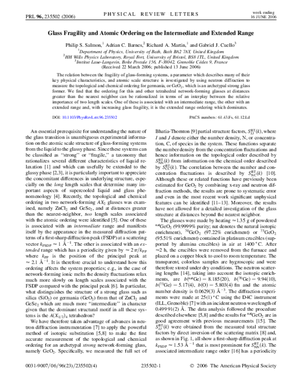 (PDF) Glass Fragility and Atomic Ordering on the Intermediate and ...