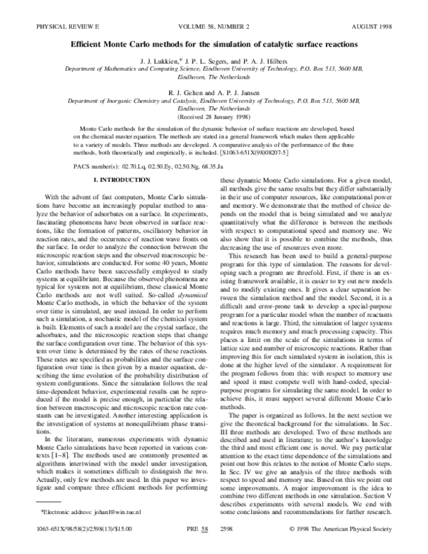 (PDF) Efficient Monte Carlo methods for the simulation of catalytic surface reactions