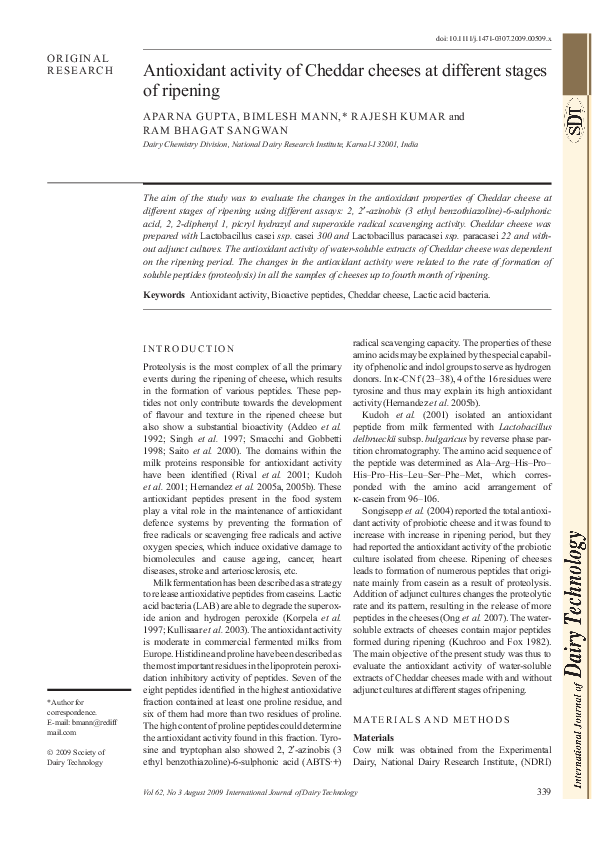 (PDF) Antioxidant activity of Cheddar cheeses at different stages of ...