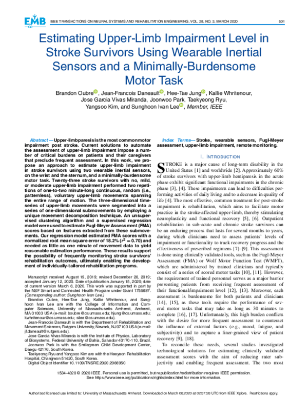 (PDF) Estimating Upper-Limb Impairment Level in Stroke Survivors Using Wearable Inertial Sensors ...