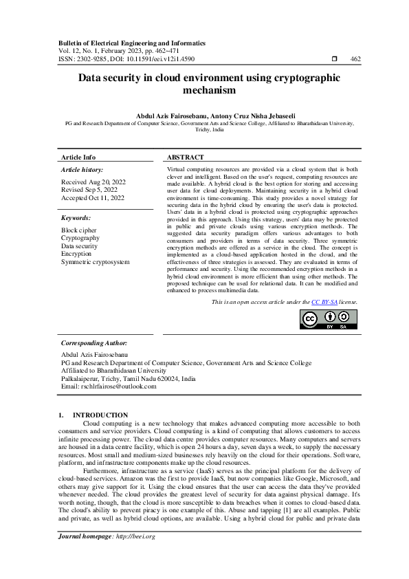(PDF) Data security in cloud environment using cryptographic mechanism