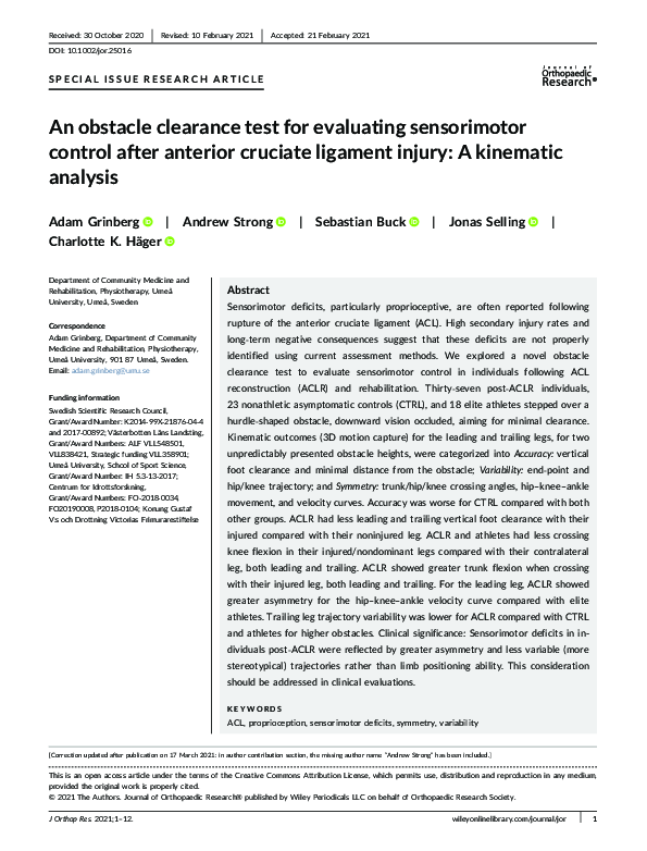 (PDF) An obstacle clearance test for evaluating sensorimotor control ...
