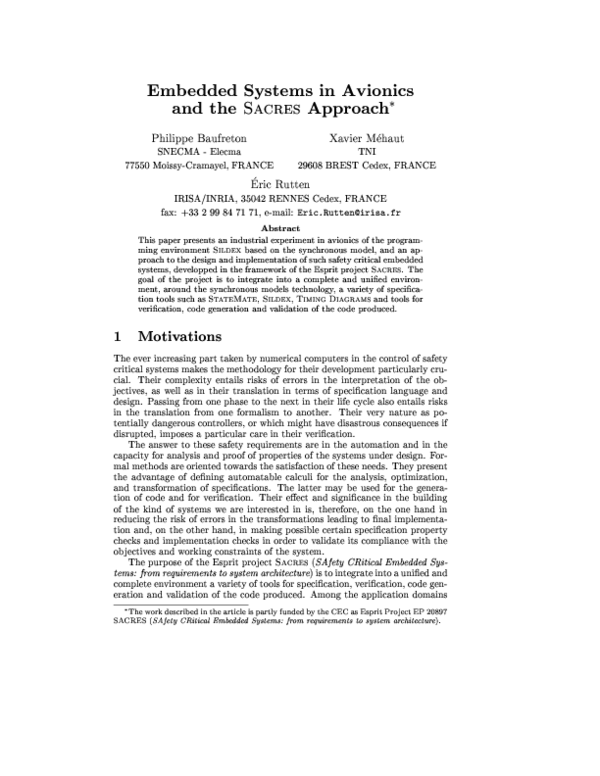 (PDF) Embedded Systems in Avionics and the Sacres Approach
