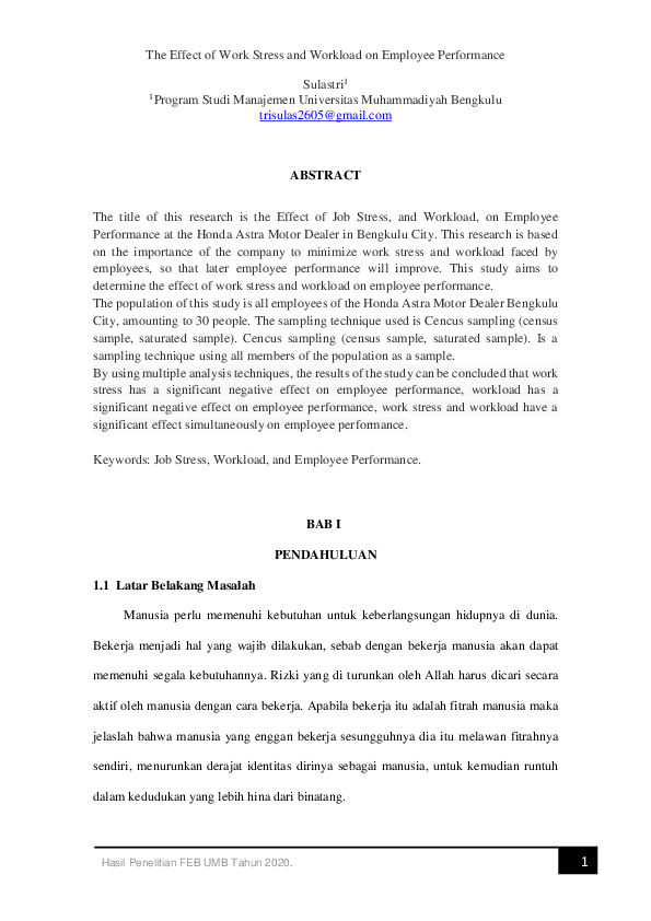 Pdf The Effect Of Work Stress And Workload On Employee Performance
