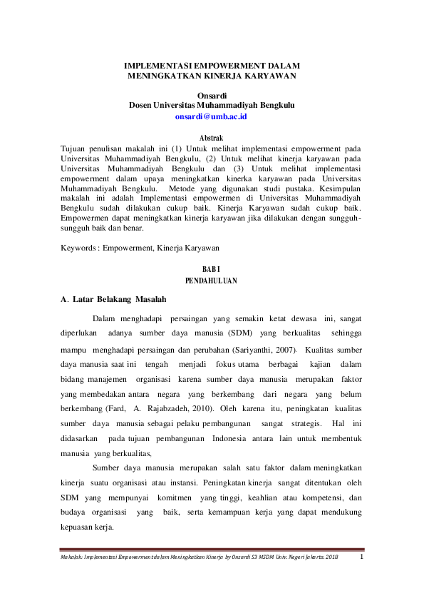 (PDF) Implementasi Empowerment Dalam Meningkatkan Kinerja Karyawan