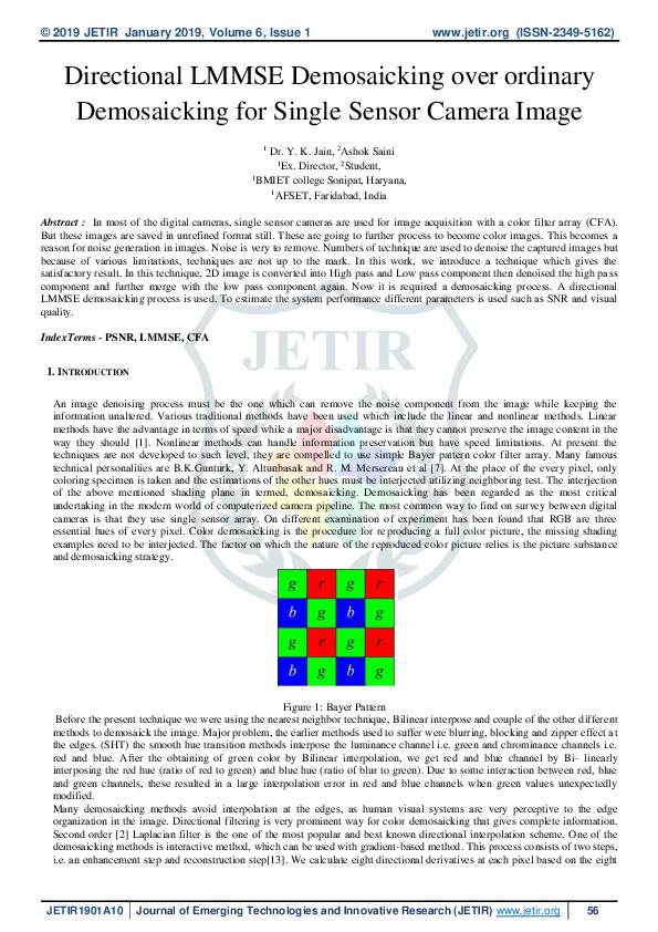 (PDF) Directional LMMSE Demosaicking over ordinary Demosaicking for Single Sensor Camera Image