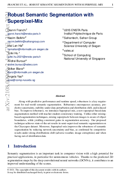 (PDF) Reliable Semantic Segmentation with Superpixel-Mix