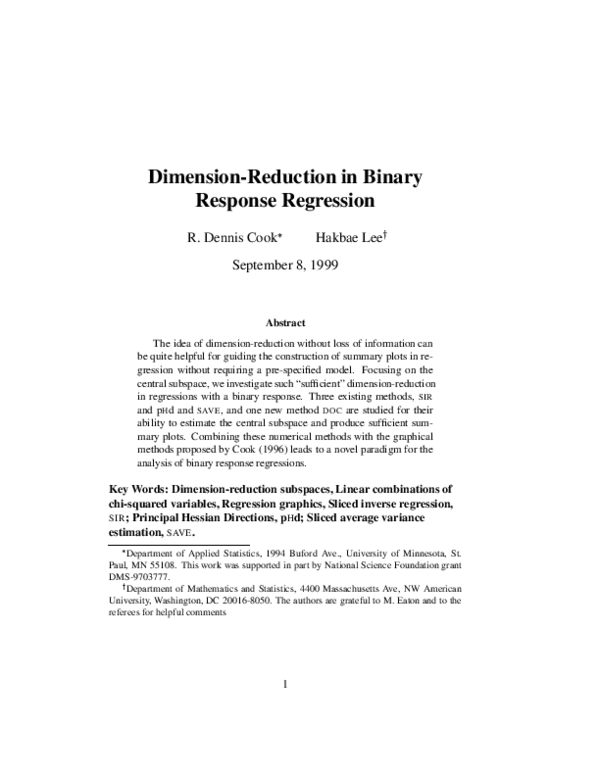 (PDF) Dimension Reduction in Binary Response Regression