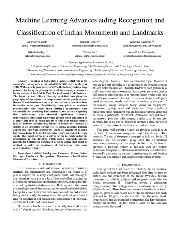 (PDF) Machine Learning Advances aiding Recognition and Classification of Indian Monuments and ...