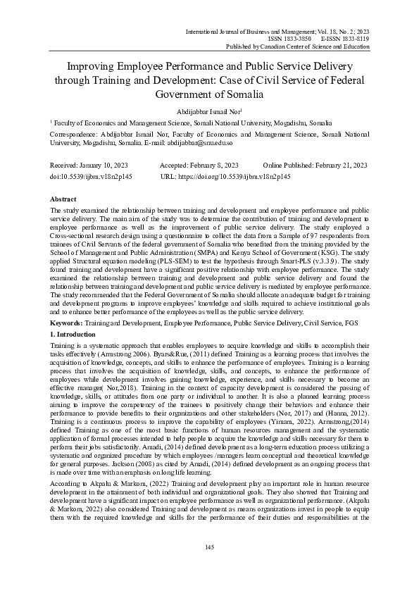 (PDF) Improving Employee Performance and Public Service Delivery through Training and Development