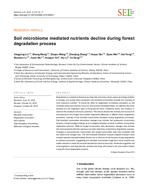 (PDF) Soil microbiome mediated nutrients decline during forest ...