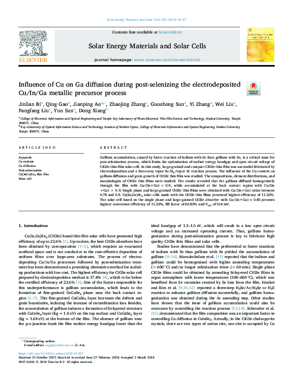 (PDF) Influence of Cu on Ga diffusion during post-selenizing the ...