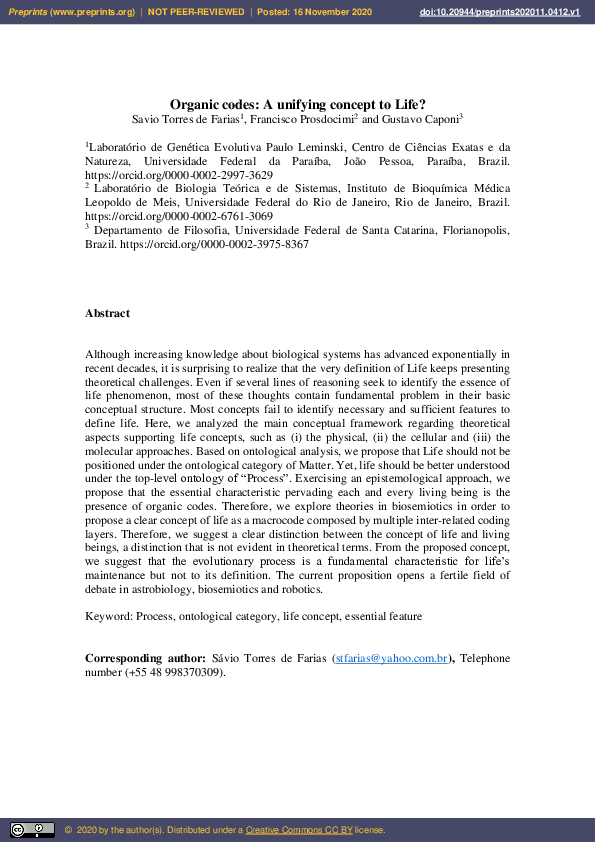 (PDF) Organic Codes: A Unifying Concept to Life?