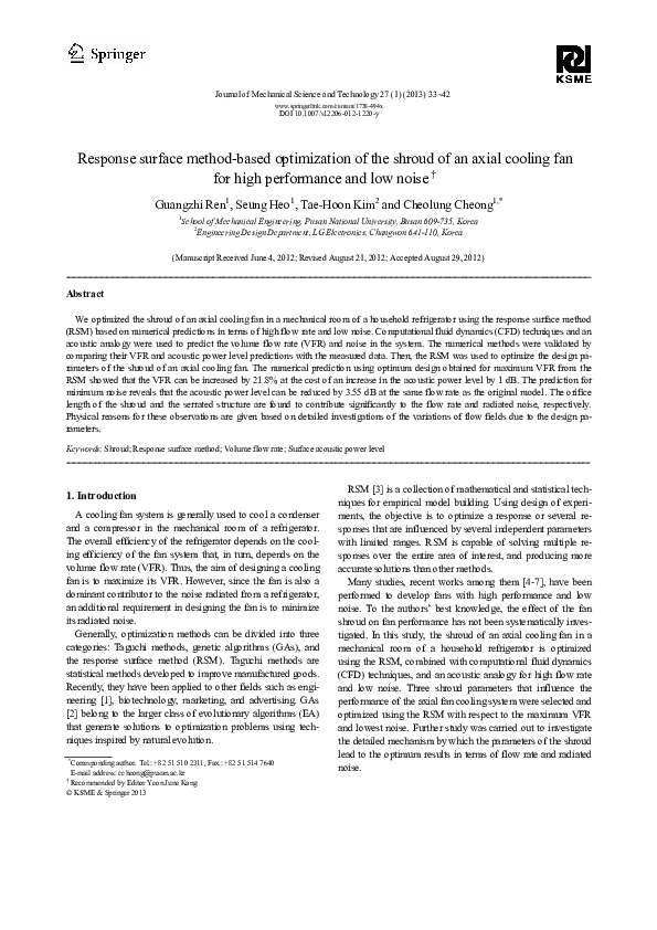 (PDF) Response surface method-based optimization of the shroud of an axial cooling fan for high ...