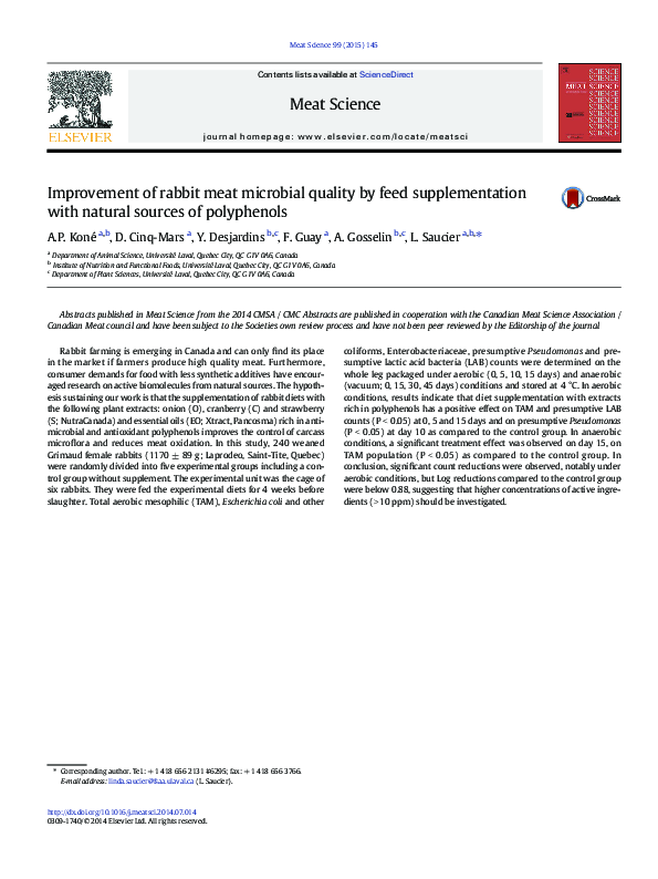 (PDF) Improvement of rabbit meat microbial quality by feed ...