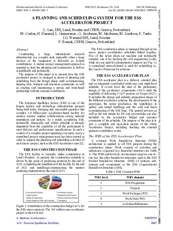 (PDF) A Planning and Scheduling System for the ESS Accelerator Project