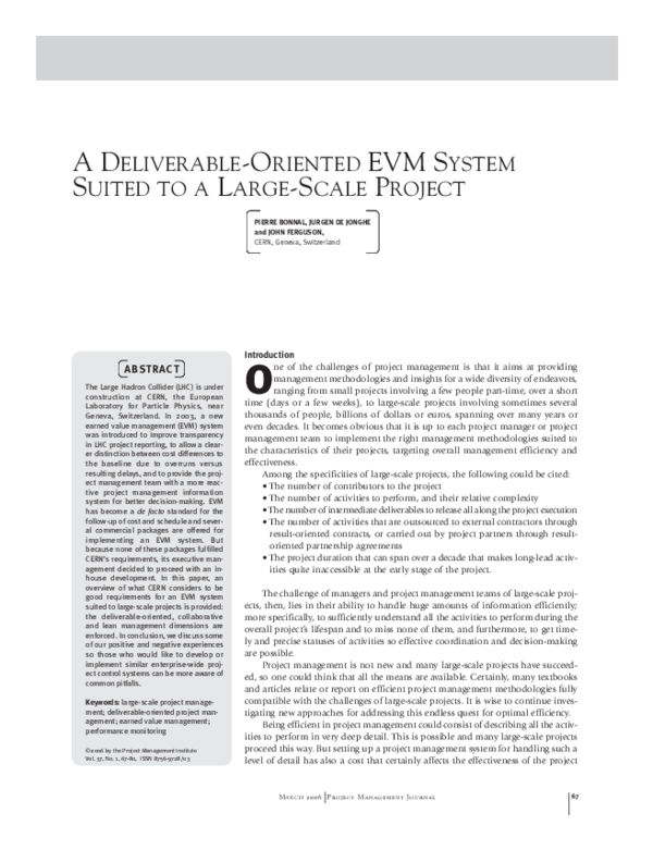(PDF) A Deliverable-Oriented EVM System Suited to a Large-Scale Project